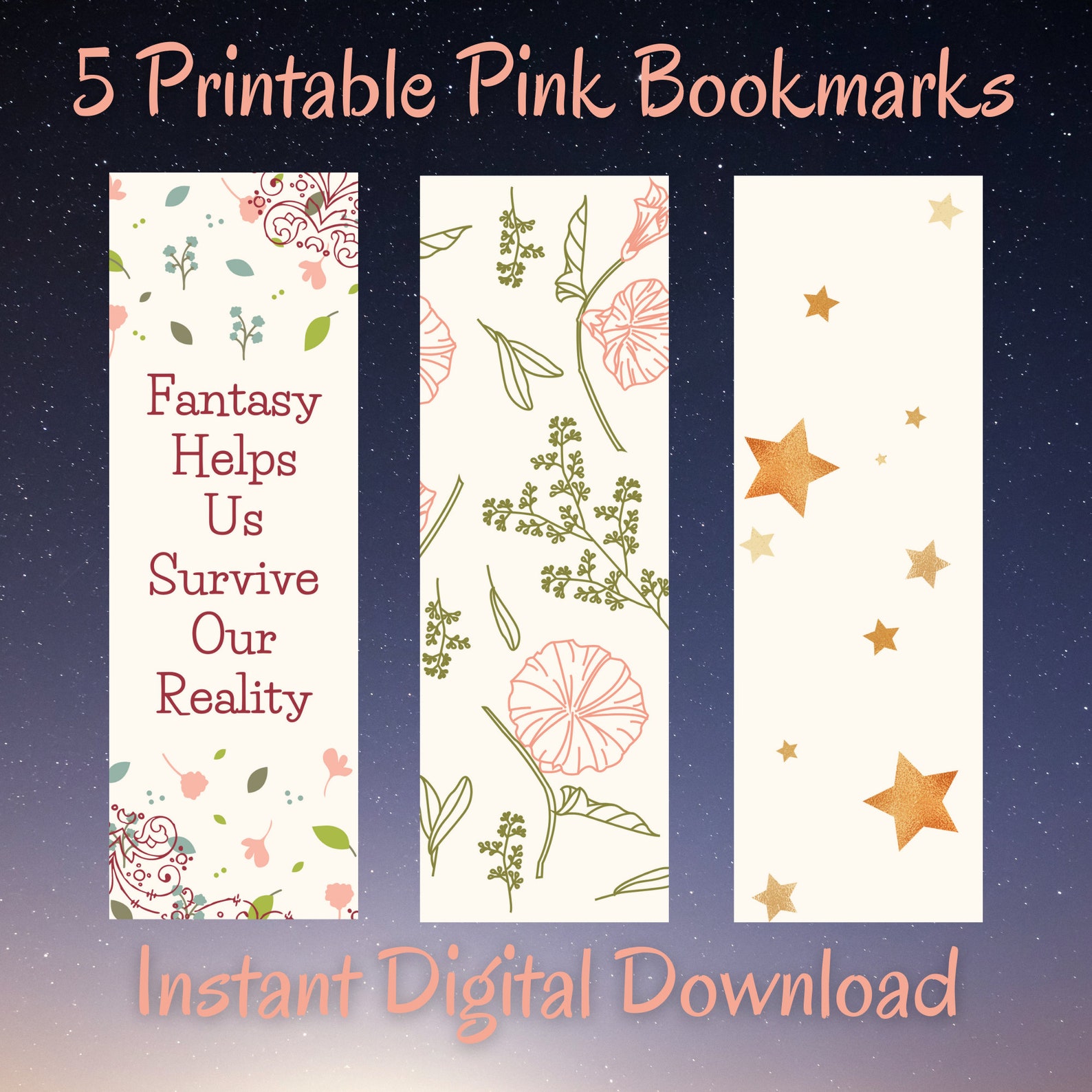Set of 5 Printable Bookmarks for Reading| Digital Downloadable ...