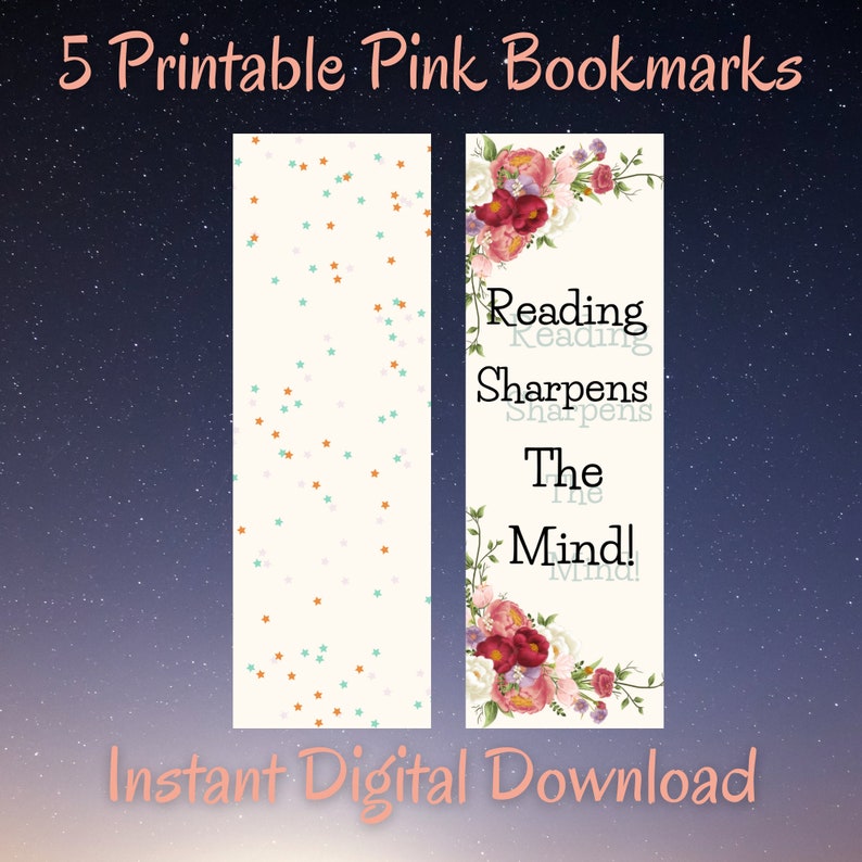 Set of 5 Printable Bookmarks for Reading| Digital Downloadable ...