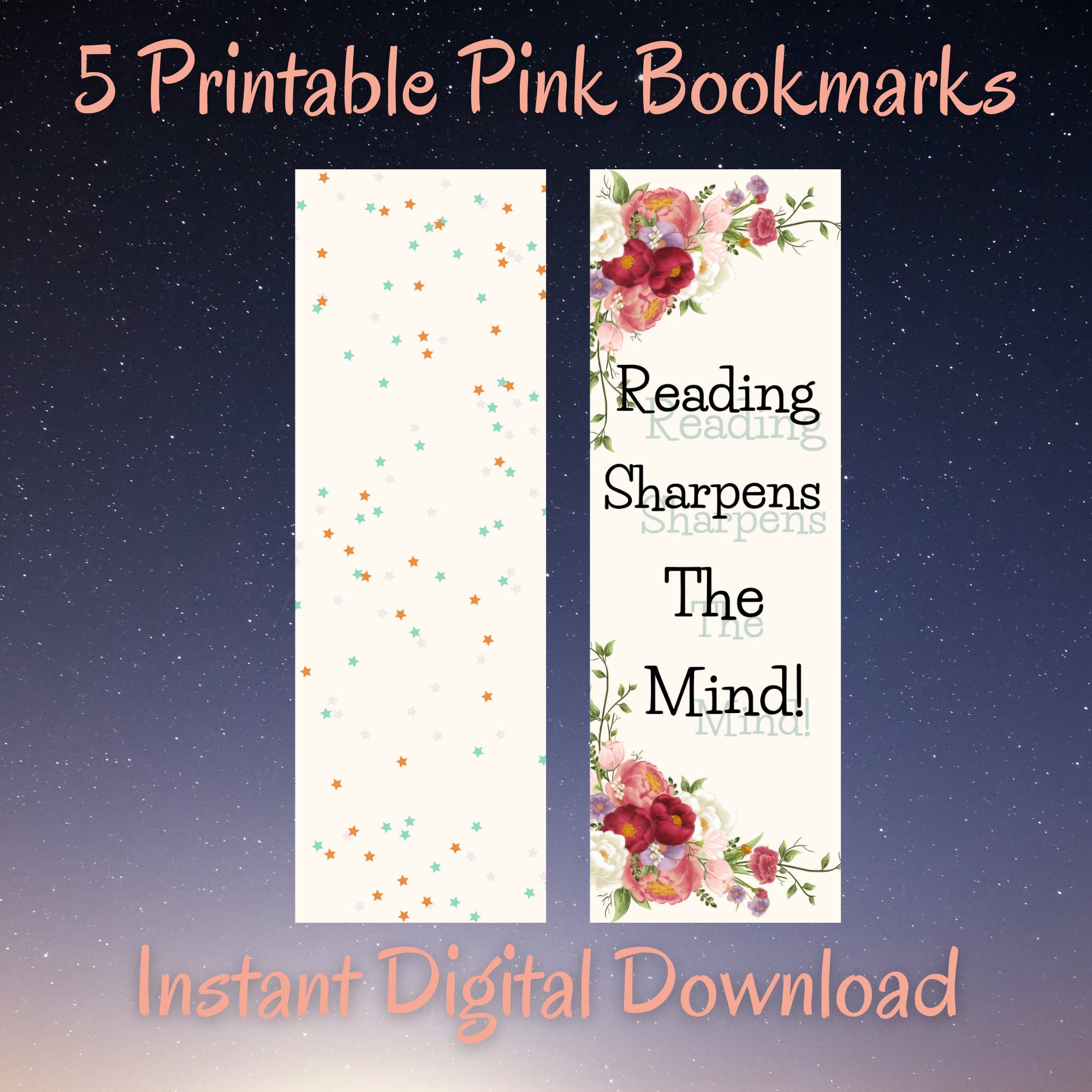 Set of 5 Printable Bookmarks for Reading| Digital Downloadable ...