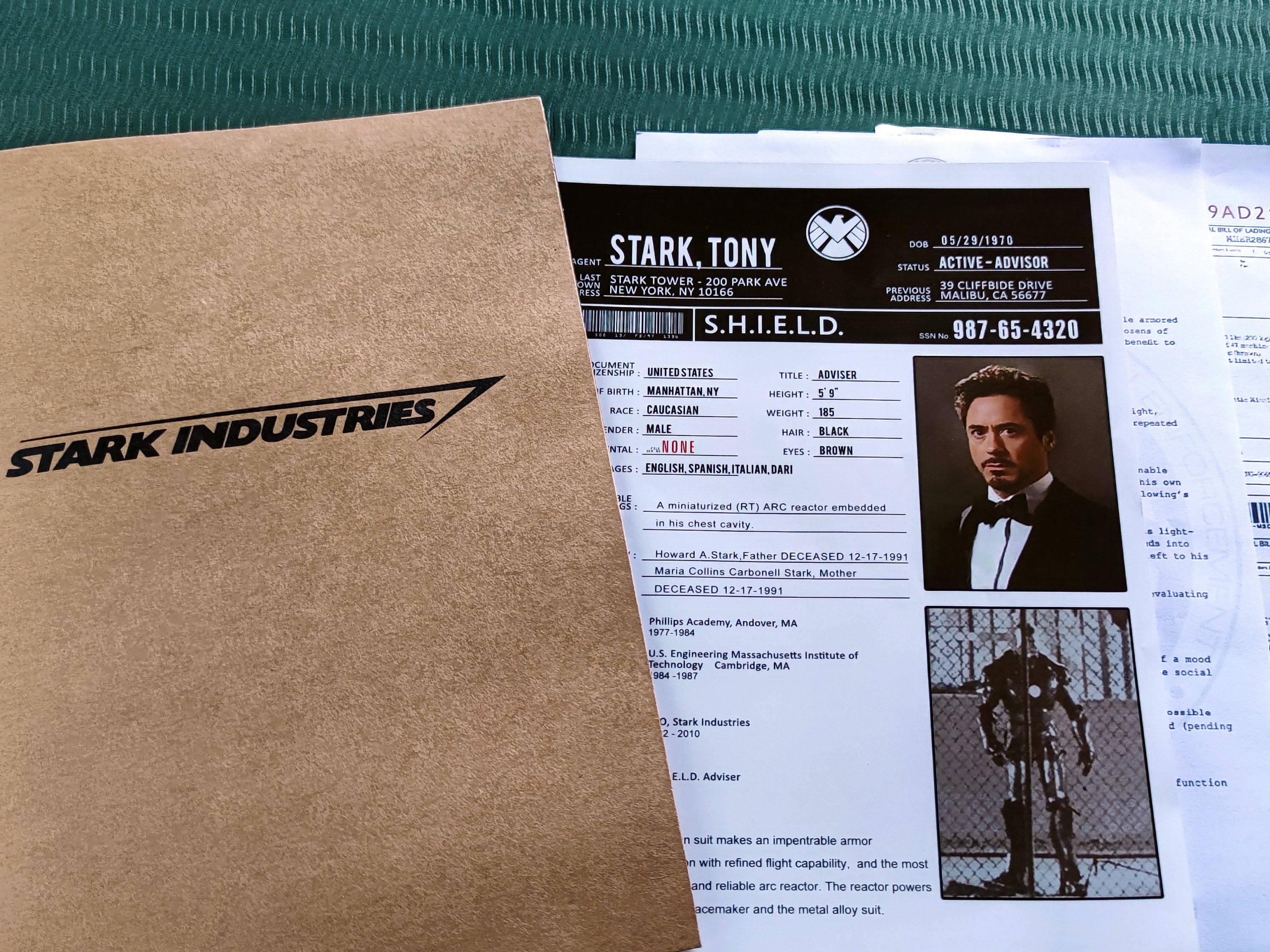 Iron Man File S.H.I.E.L.D. Tony Stark Secret Folder Paper Props - Etsy