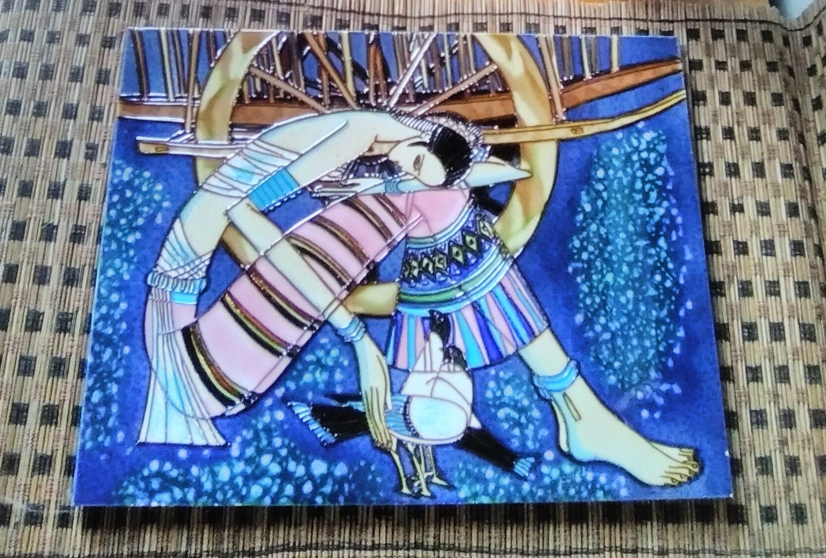 VTG Art Deco Wall Tile Woman With Birds/asian Wall Tile/chinese Artist ...