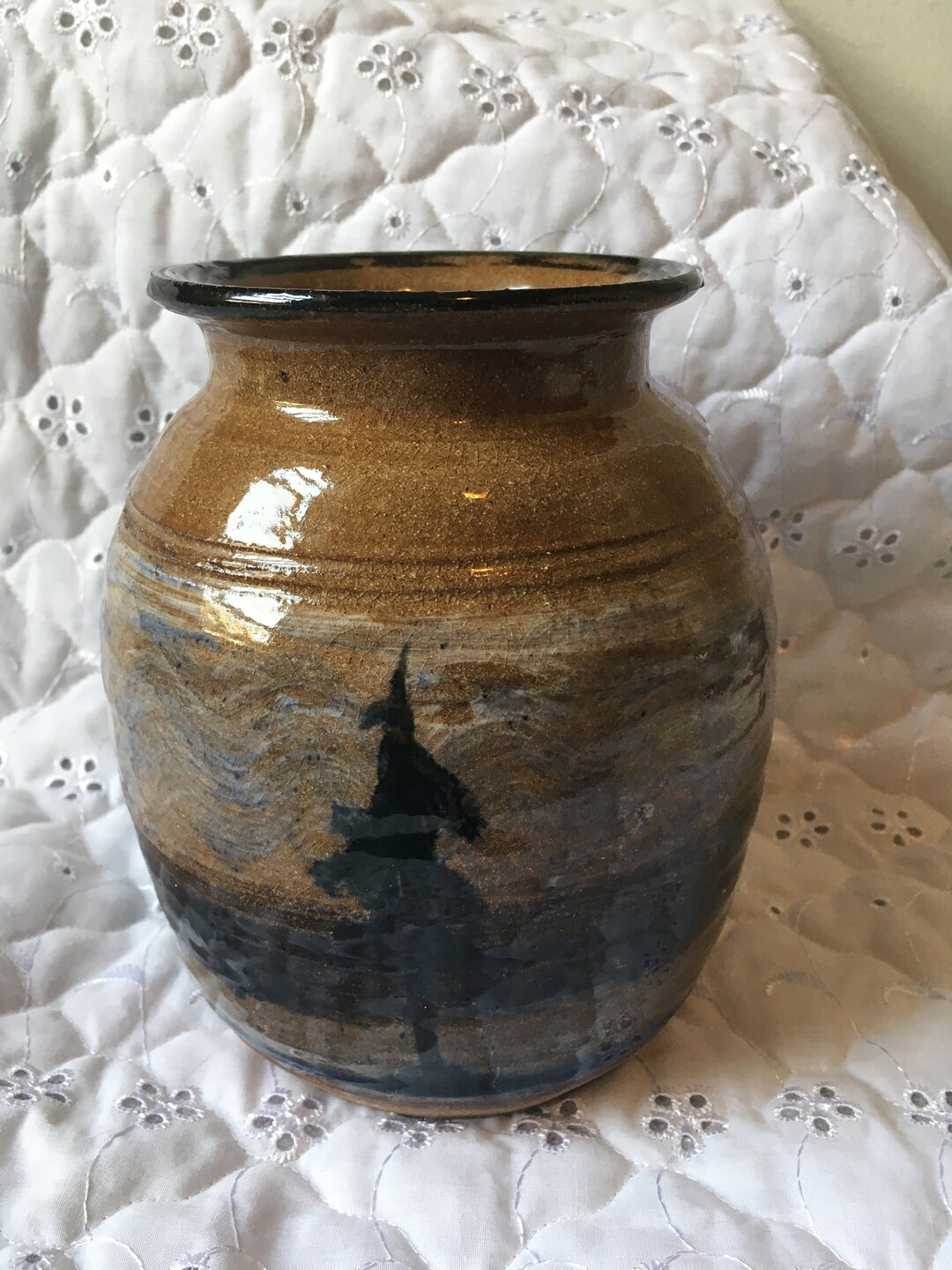 Stoneware Studio Pottery Vase With Pine Tree Landscape/signed - Etsy