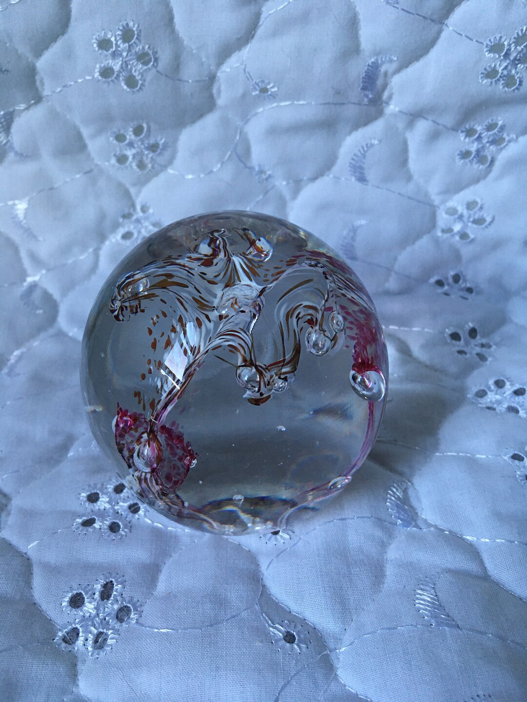 Art Glass Paperweight Red White Explosion Design - Etsy