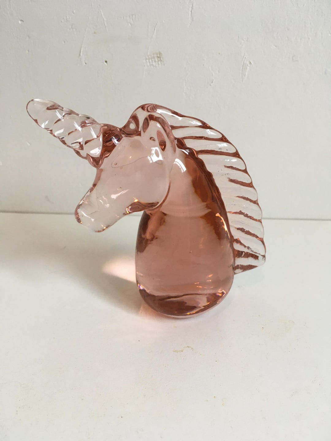 VTG Art Glass Unicorn Bust Paperweight/pink Glass Unicorn Girls Bedroom ...