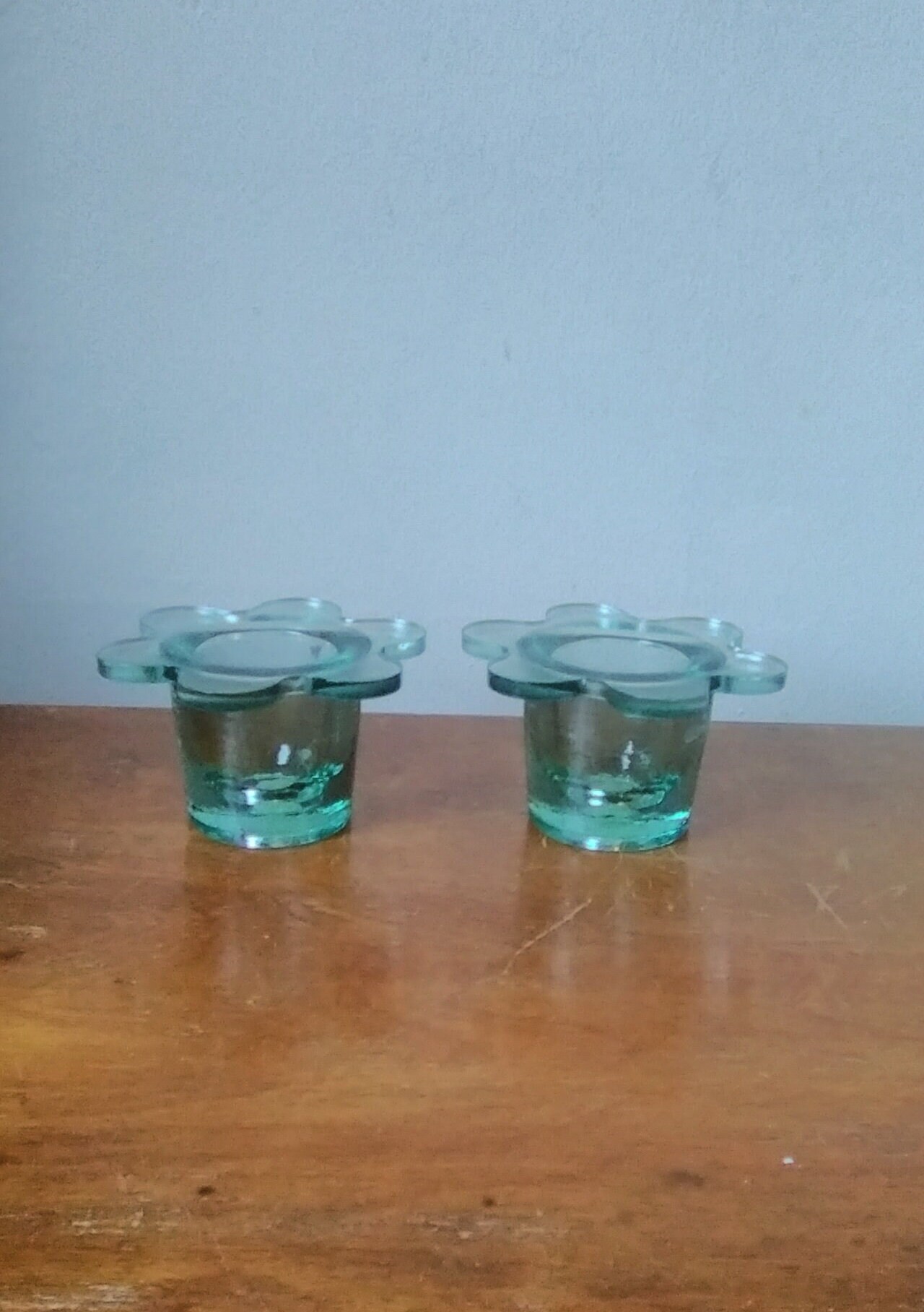 Pair VTG Recycled Glass Daisy Flower Votive Tealight Candle Holders ...