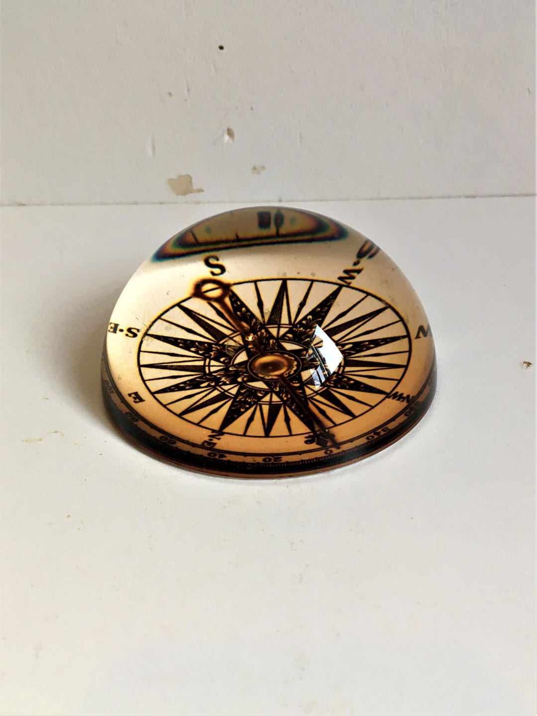 Vintage Glass Dome Compass Paperweight - Etsy