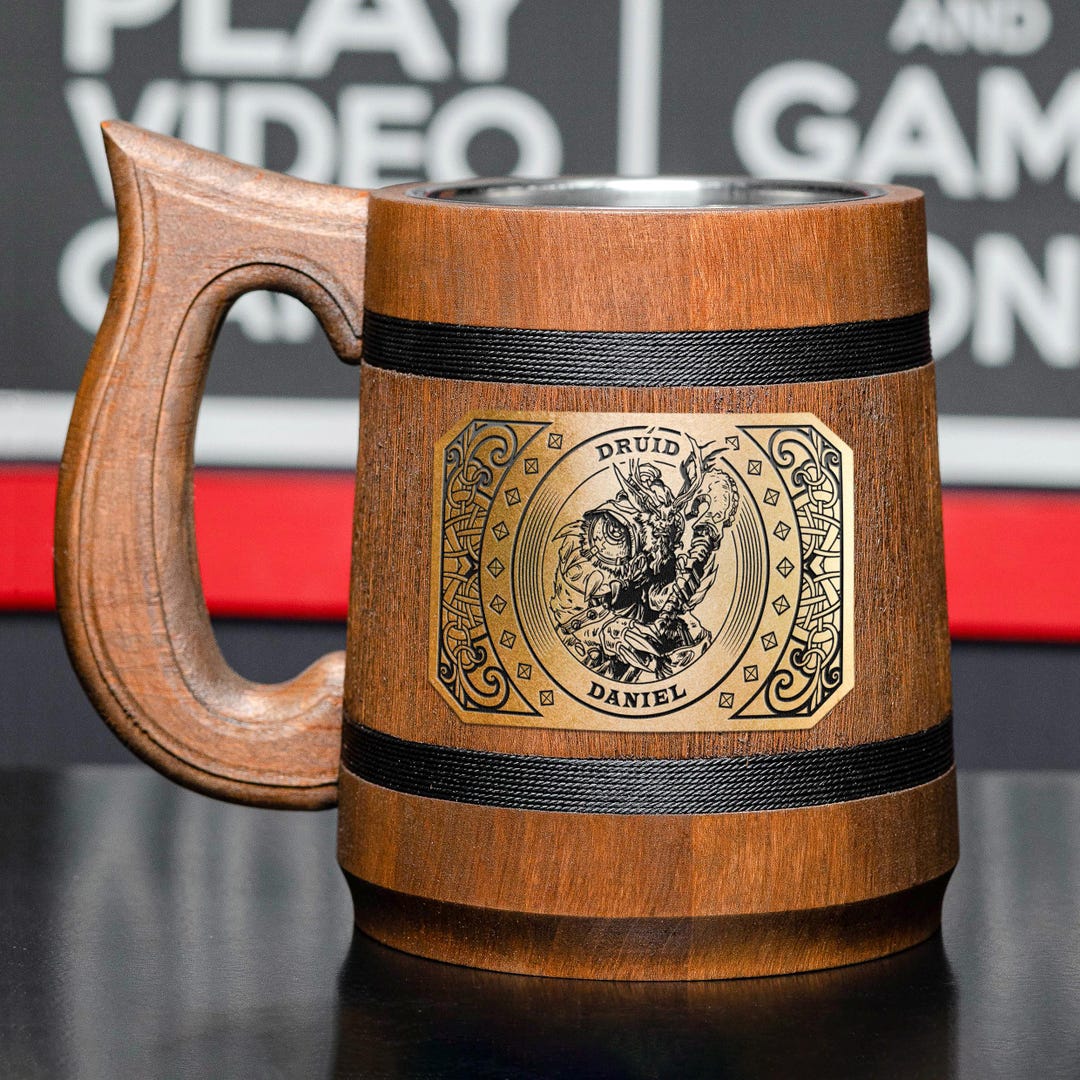 Druid Wow Mug Personalized Wood Tankard With Etched Plate - Etsy