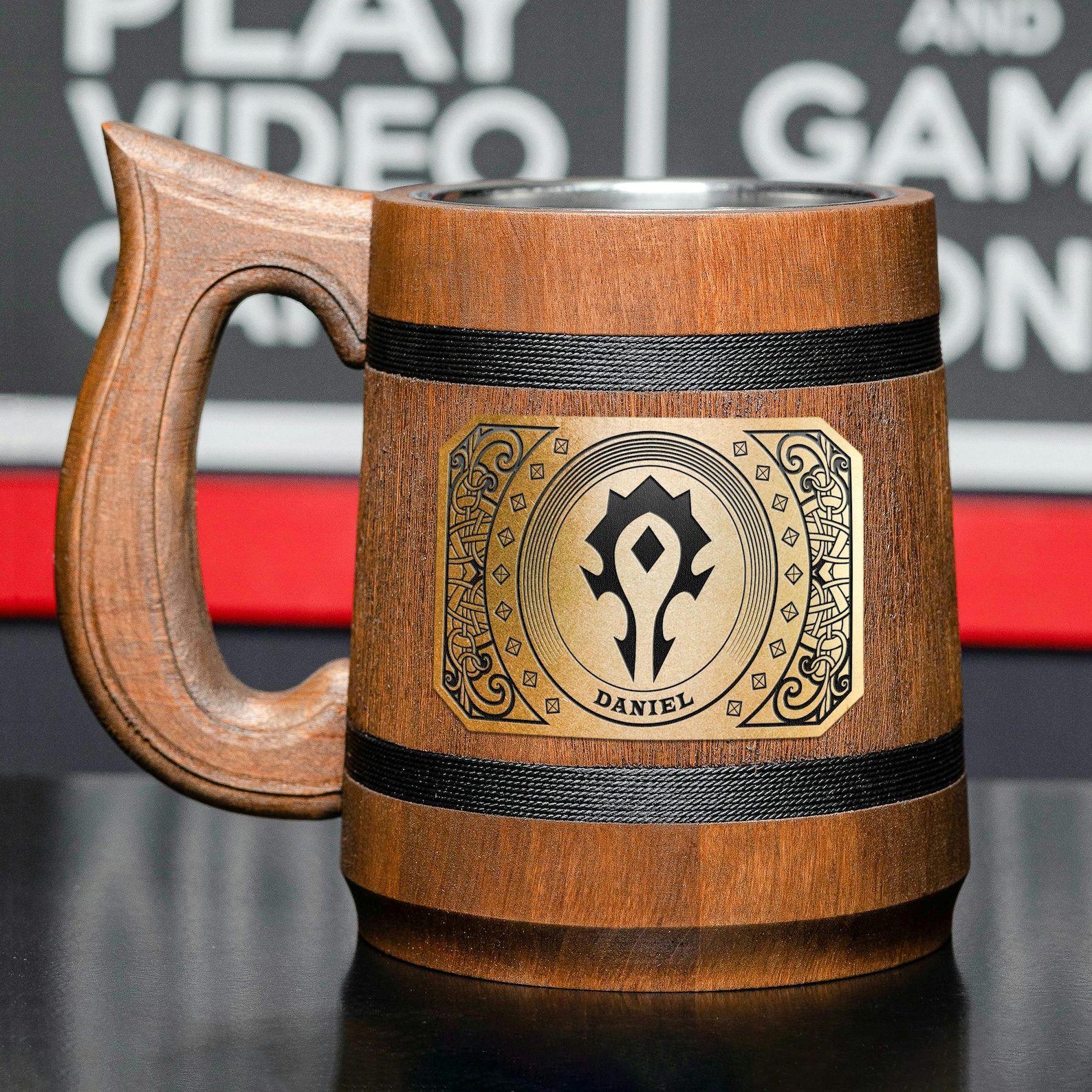 Horde Mug Custom Birthday Gift for Gamer Handmade Wood Stein With ...