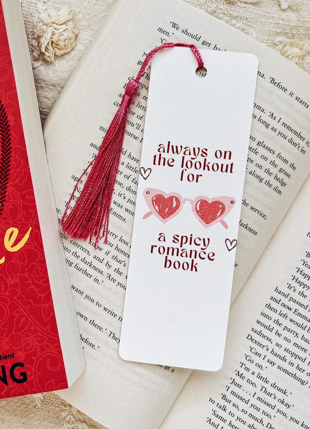 Always on the Lookout for a Spicy Book Linen Tassel Bookmark | Linen ...
