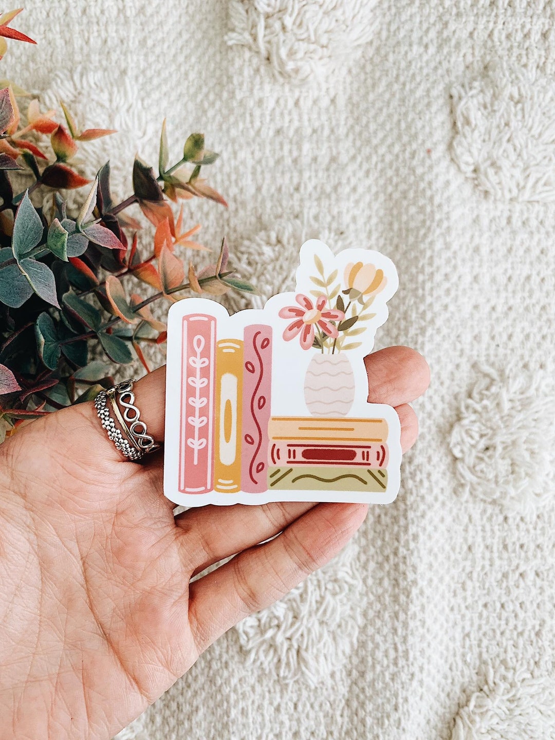 Pastel Book Stack and Vase Sticker - Etsy