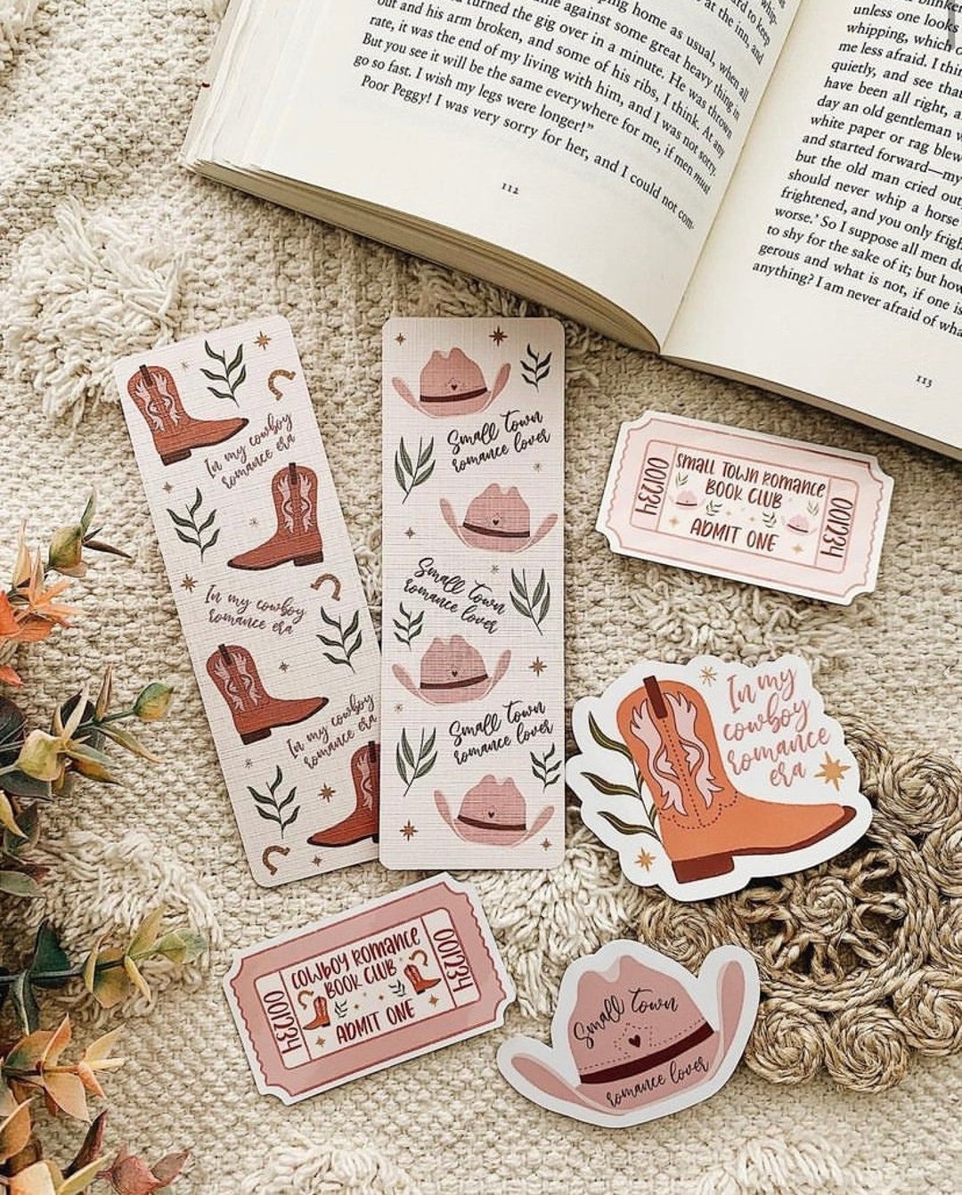 In My Cowboy Romance Era Bookish Bundle Linen Bookmark Kindle Stickers ...