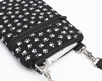 Black Dotted iPhone Bag, Spotted Phone Purse, Padded Crossbody Pouch ...