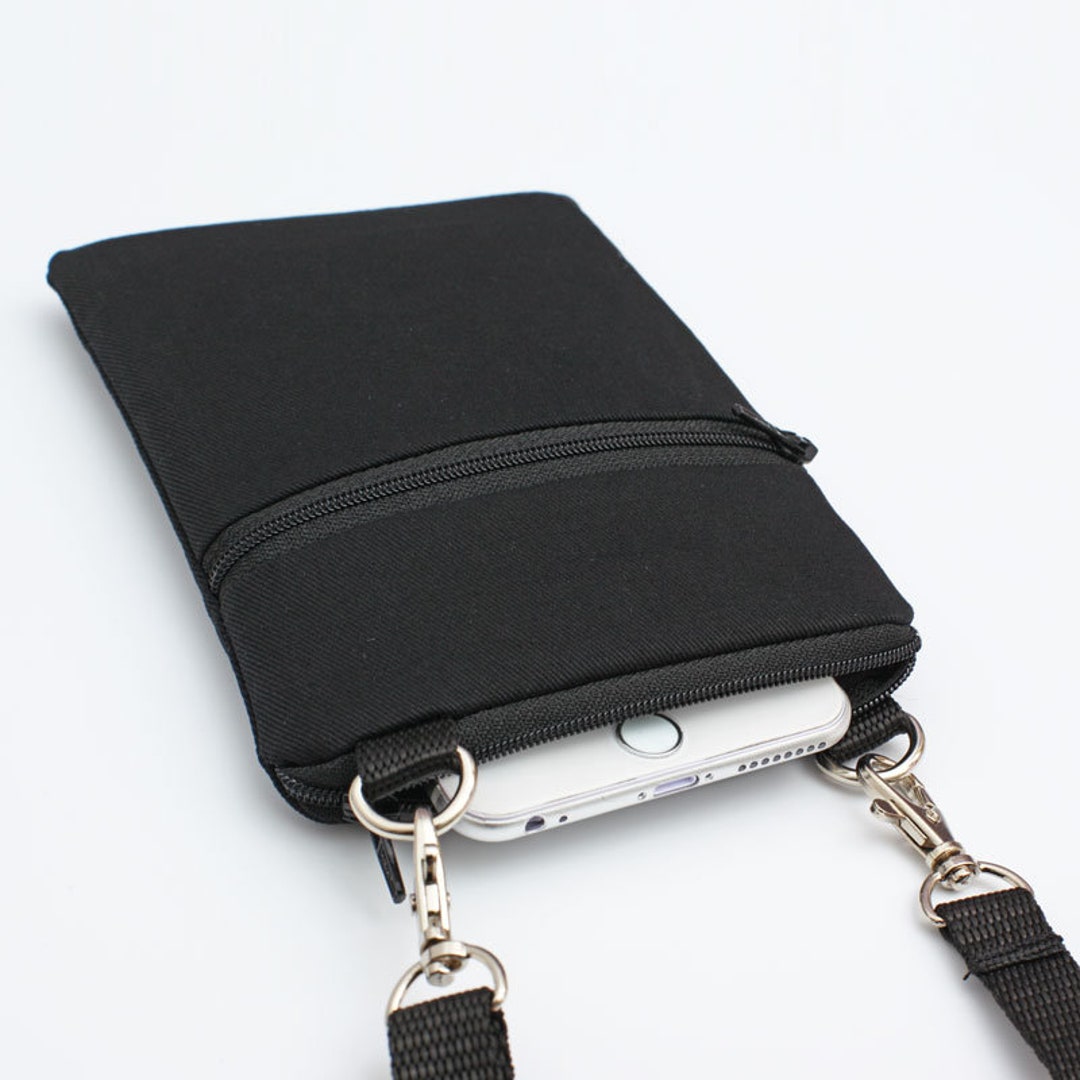Black Phone Bag, Smartphone Travel Bag, Small Padded Crossbody Bag ...