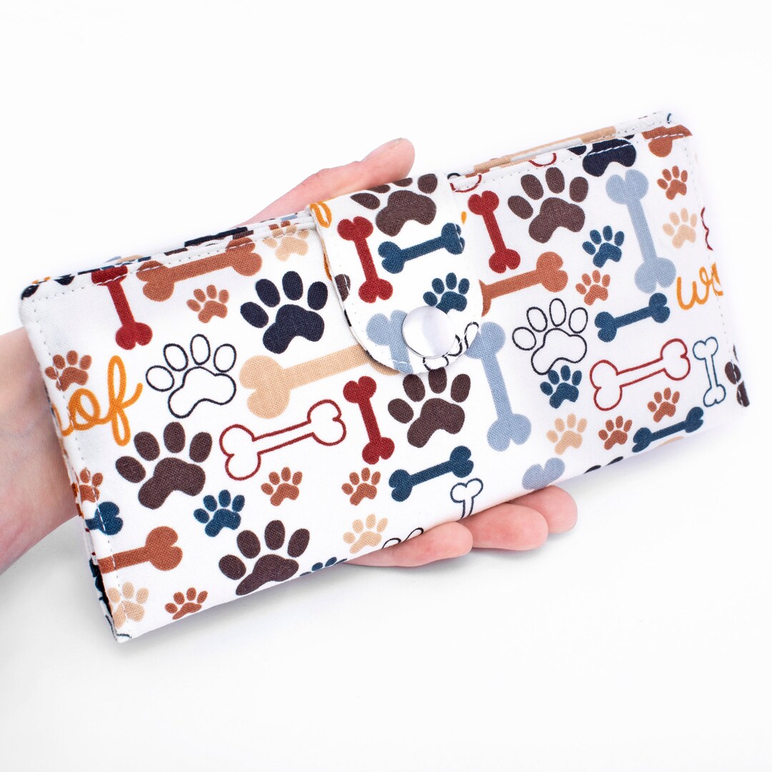 Paws Bifold Wallet, Dog Fabric Long Wallet, Handmade Phone Organizer ...