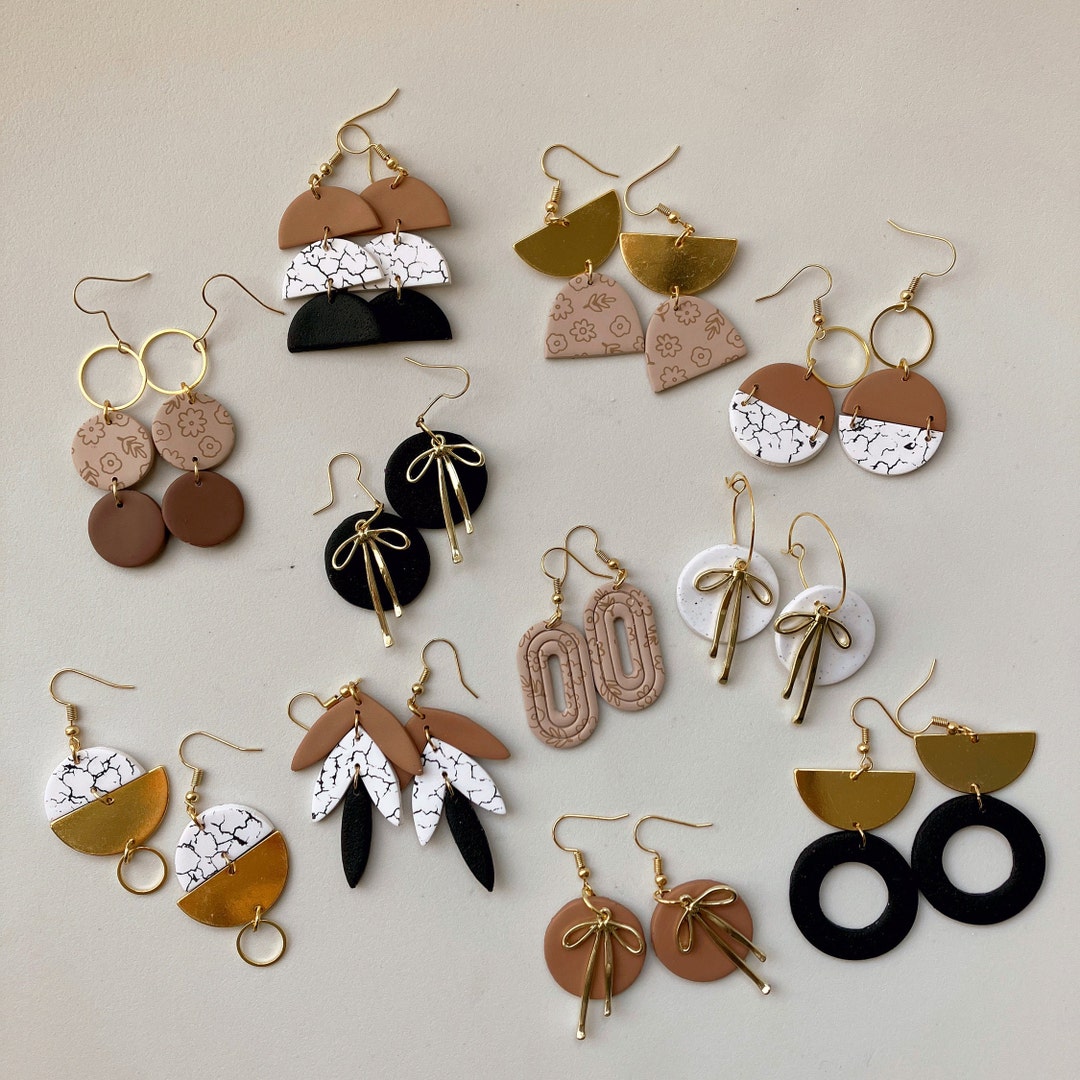 Neutral Colors Polymer Clay Earrings - Etsy