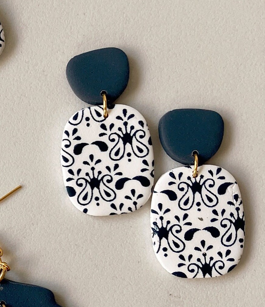 Navy Blue Polymer Clay Earrings - Etsy