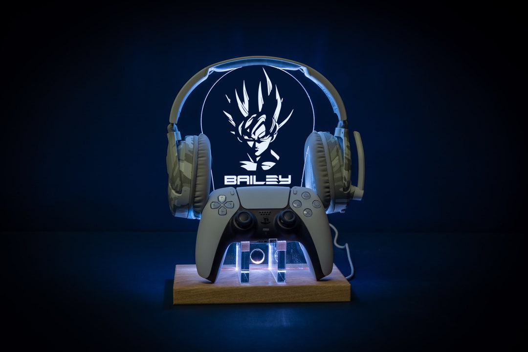 Personalised Headset Controller Stand, RGB LED Gaming Station Console ...