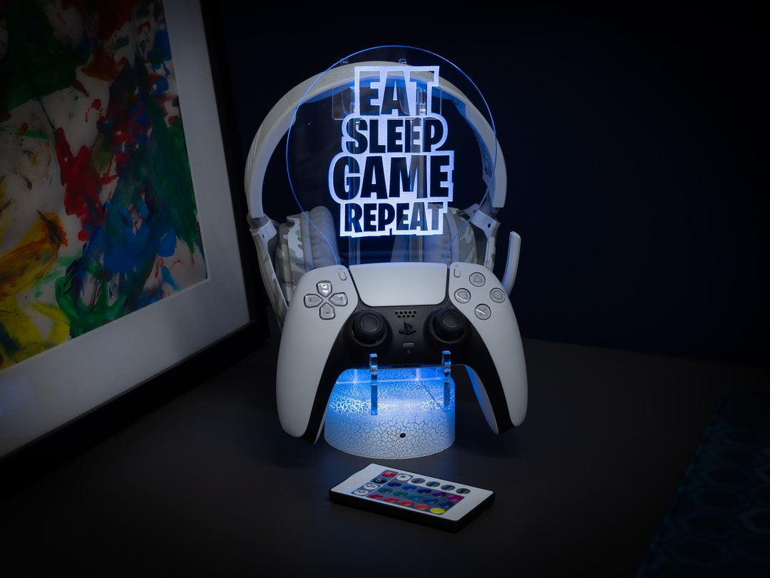 Led Controller Holder And Headset Gaming Station With White Crackle