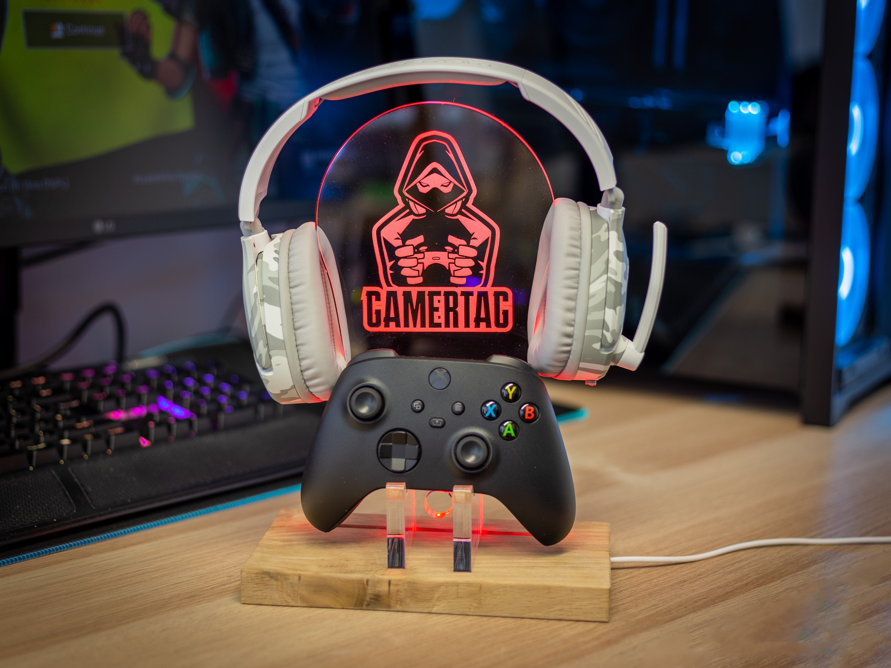 Personalised Headset Controller Stand RGB LED Gaming Station | Etsy UK
