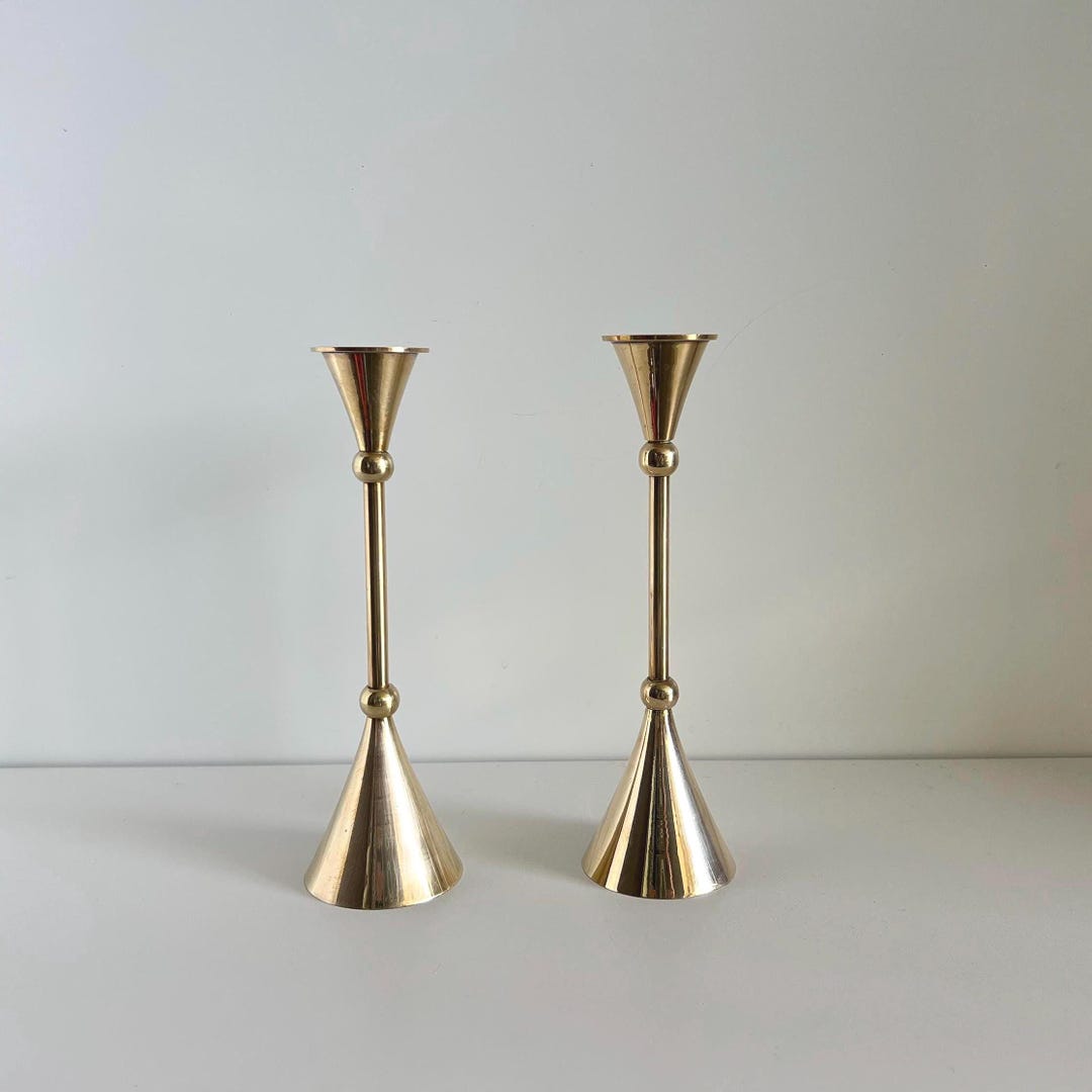 Vintage Brass Candlesticks, Memphis Style, MCM Candle Holder Set, MCM ...