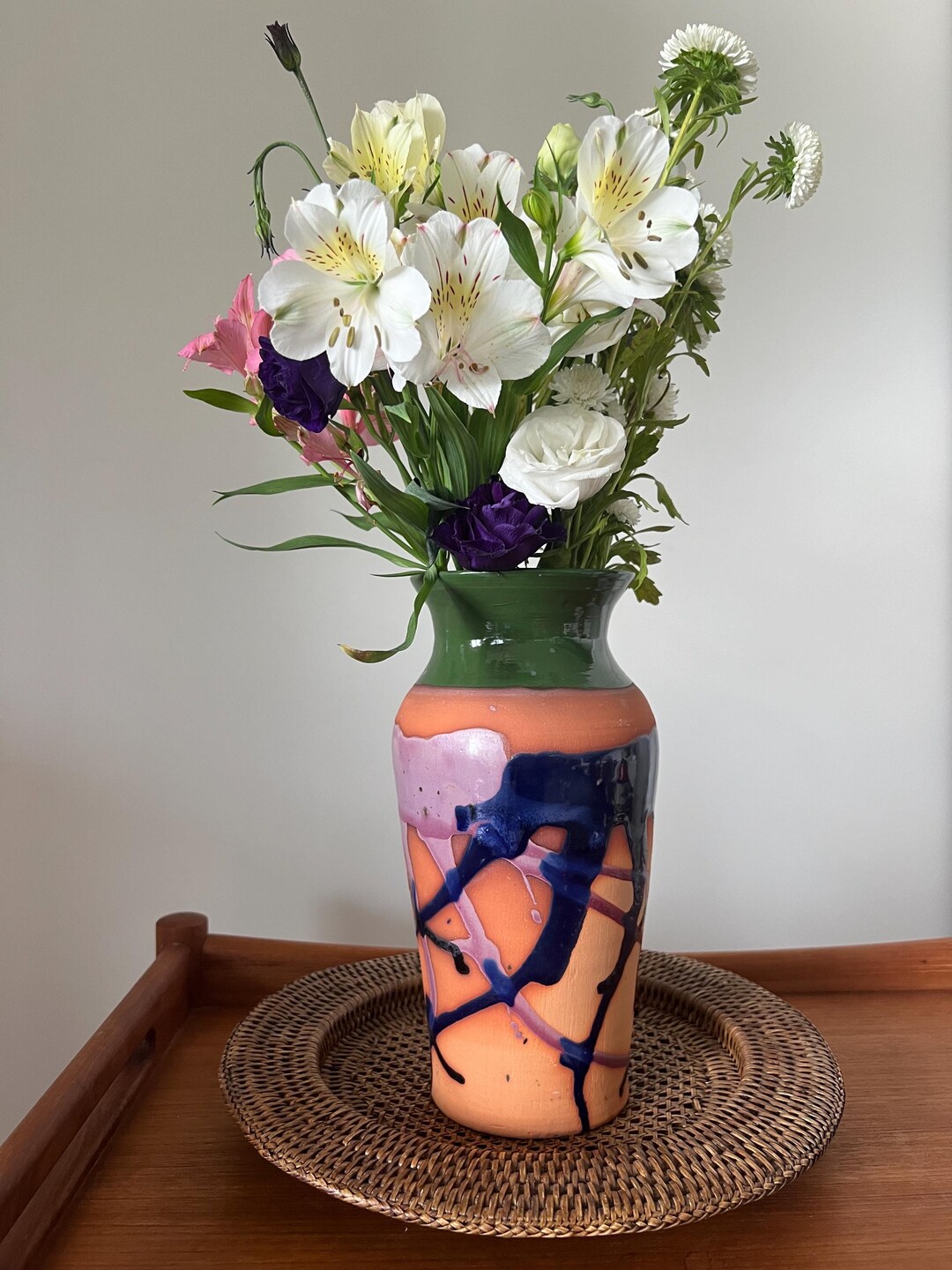 Vintage Handmade Red Clay Vase, Jon Mehr, Tenmoku Style, Color Splashes ...