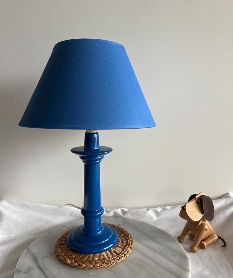 Vintage Glossy Blue Ceramic Table Lamp, Twisted Foot, Bedside Lamp ...