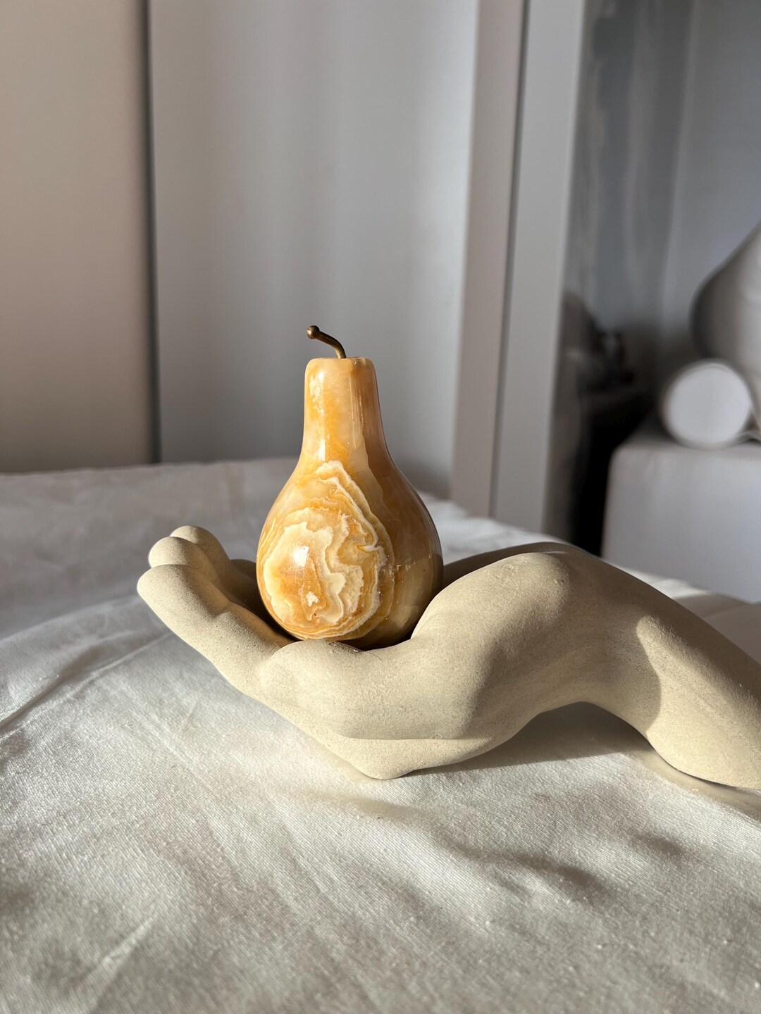 Vintage Natural Stone Paperweight, Marble Pear Shape, Desk or Shelf ...