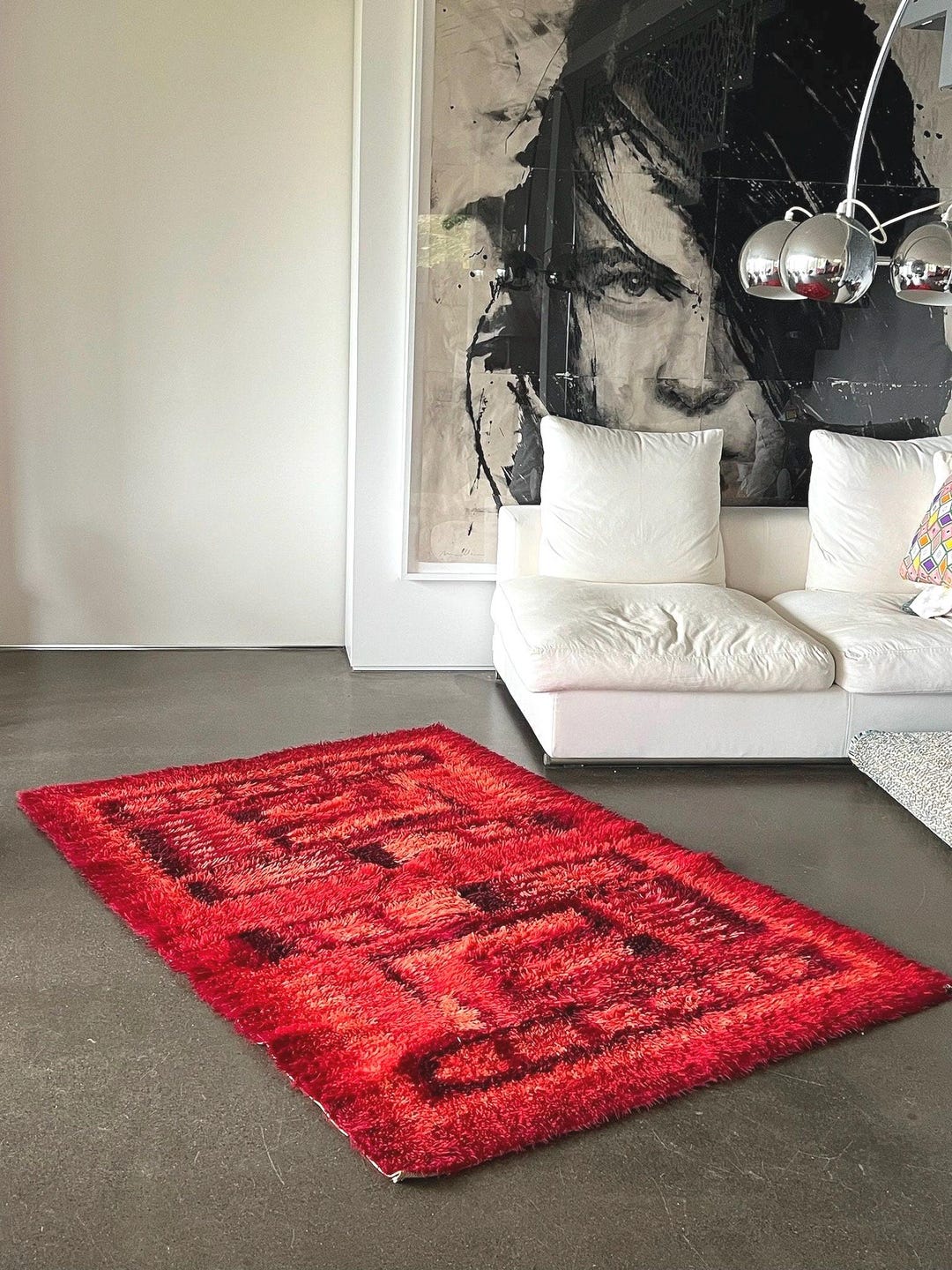 Vintage Danish Rya Rug: Red, Gold, Orange Wool, Mid-century Modern - Etsy