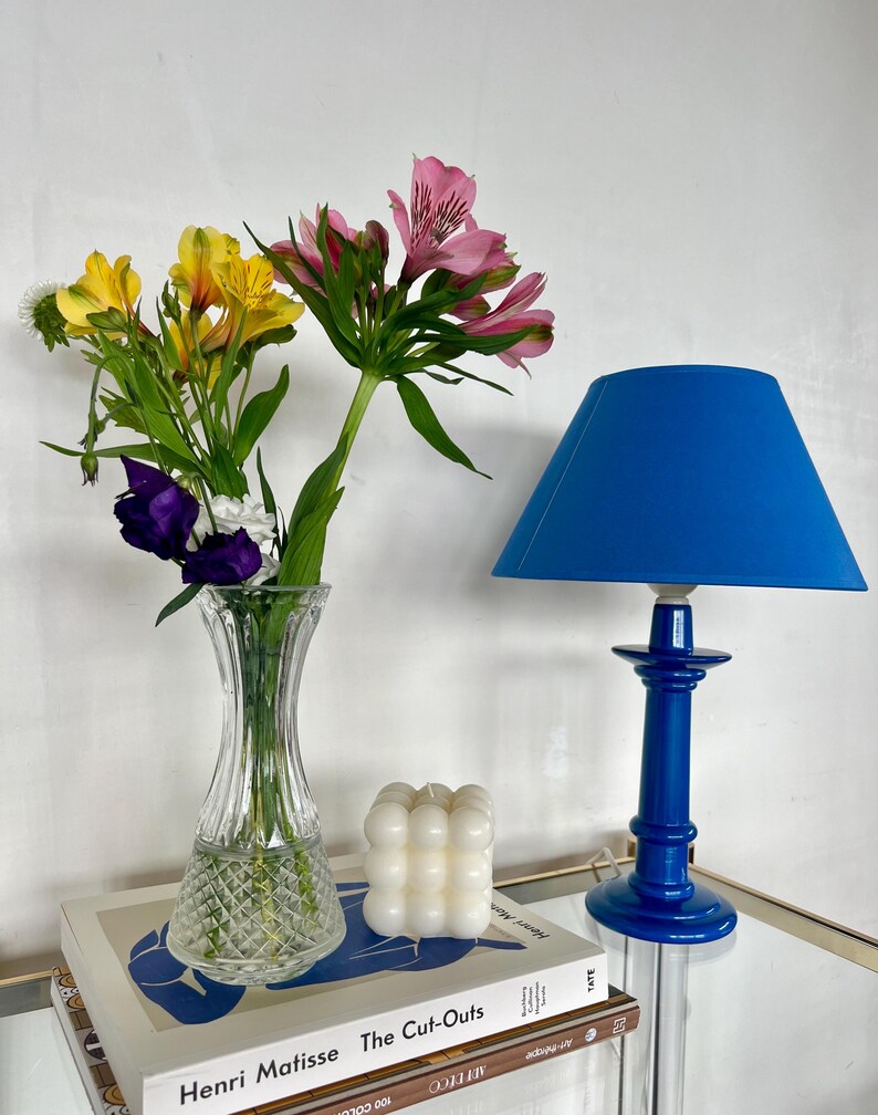 Vintage Glossy Blue Ceramic Table Lamp, Twisted Foot, Bedside Lamp ...