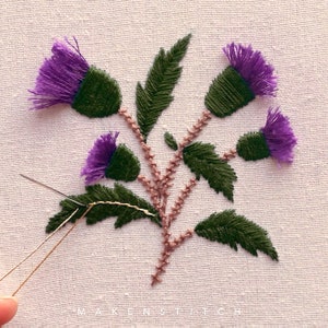 Thistle Flower Hand Embroidery Design, Floral Hand Embroidery Pattern ...