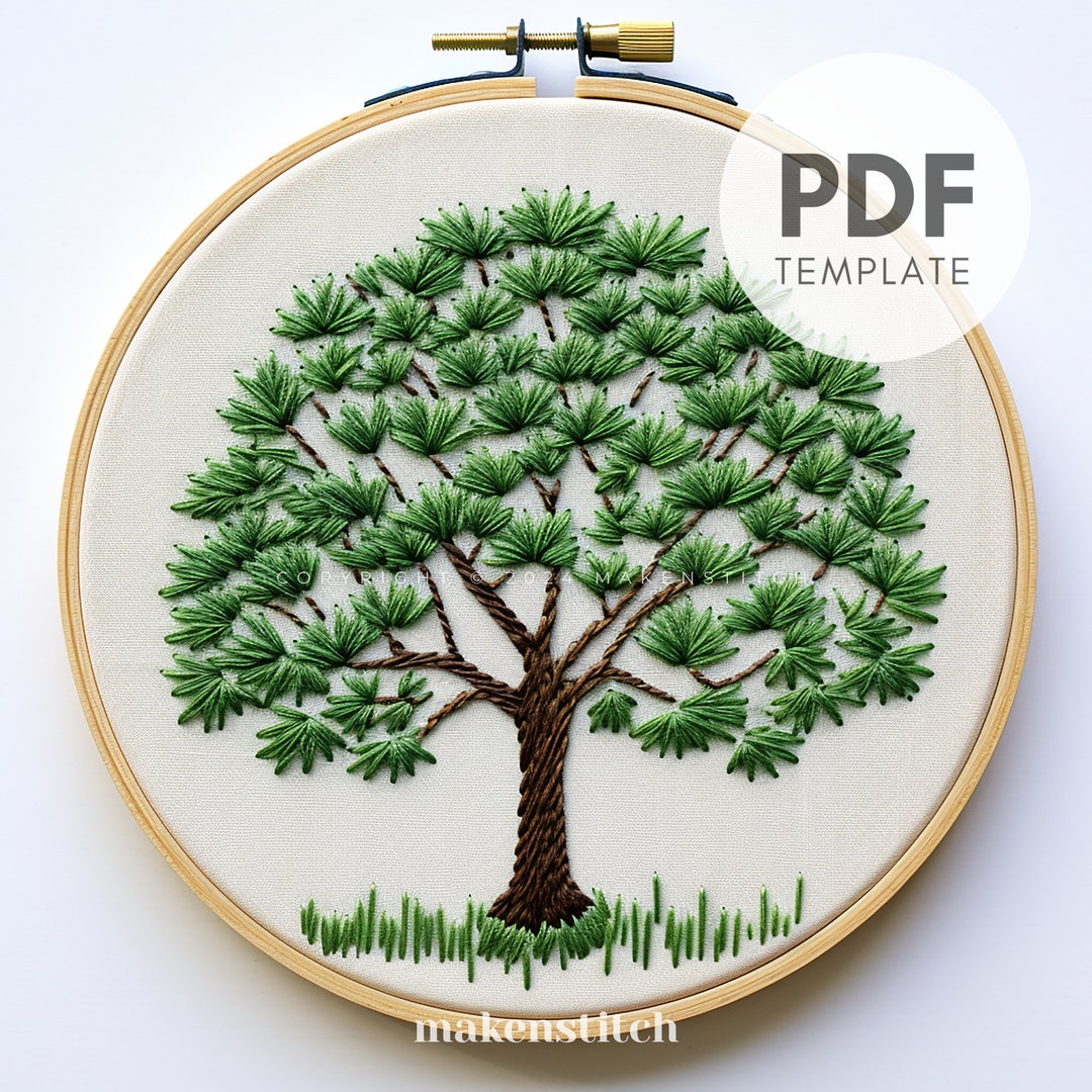 Green Tree Hand Embroidery Design, Tree Hand Embroidery, Tree Pattern ...