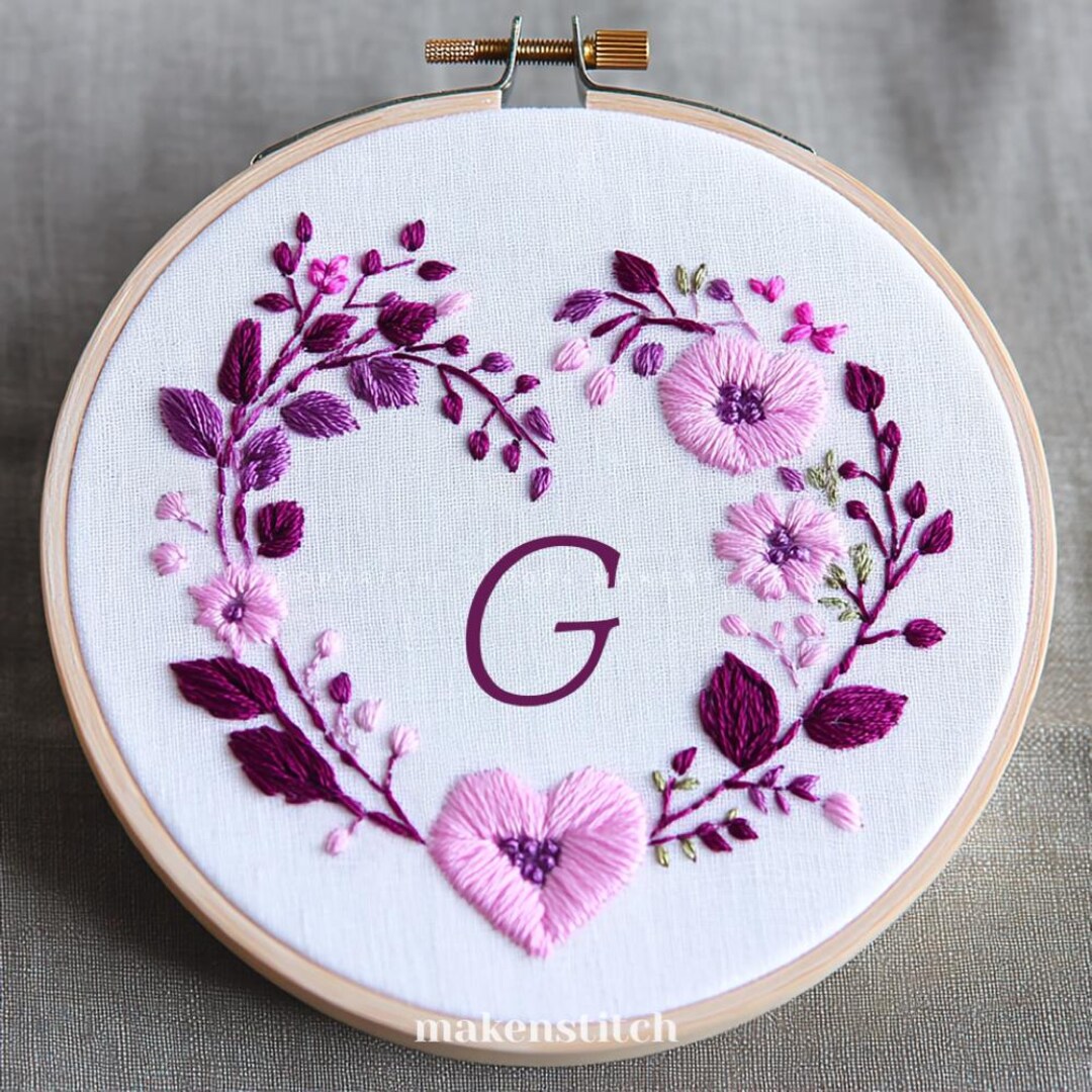 Letter G Valentine Embroidery Design, Personalized Letter Embroidery ...