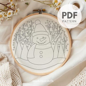 Winter Snowman Embroidery Pattern, Christmas Hand Embroidery Design ...