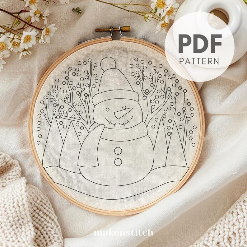 Snowman Embroidery Pattern: Cozy Christmas Design (PDF Digital Download ...