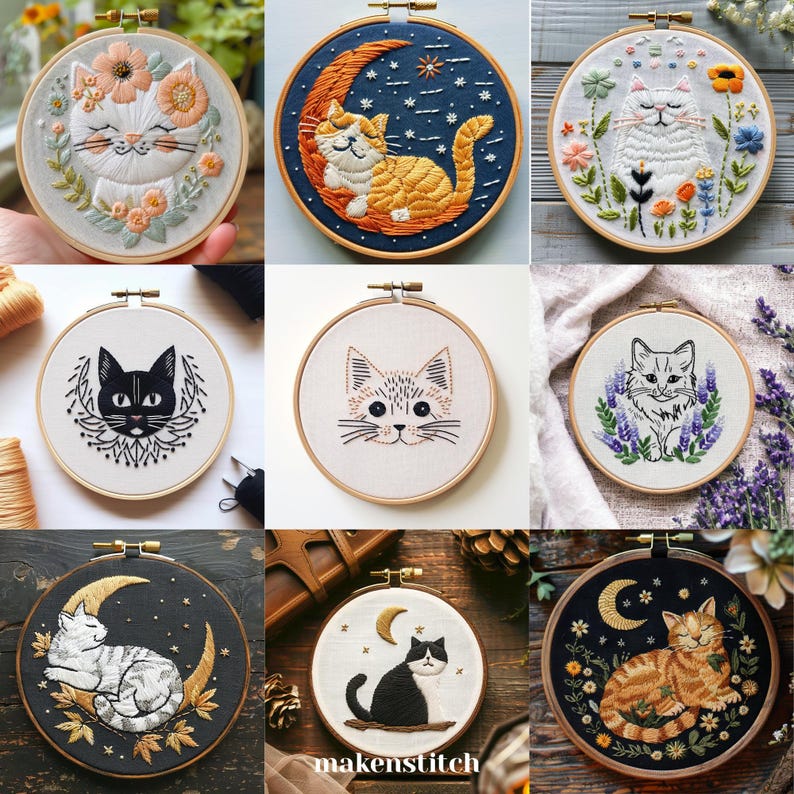 Cat Hand Embroidery Pattern Collection: Makenstitch (PDF Pattern) - Etsy