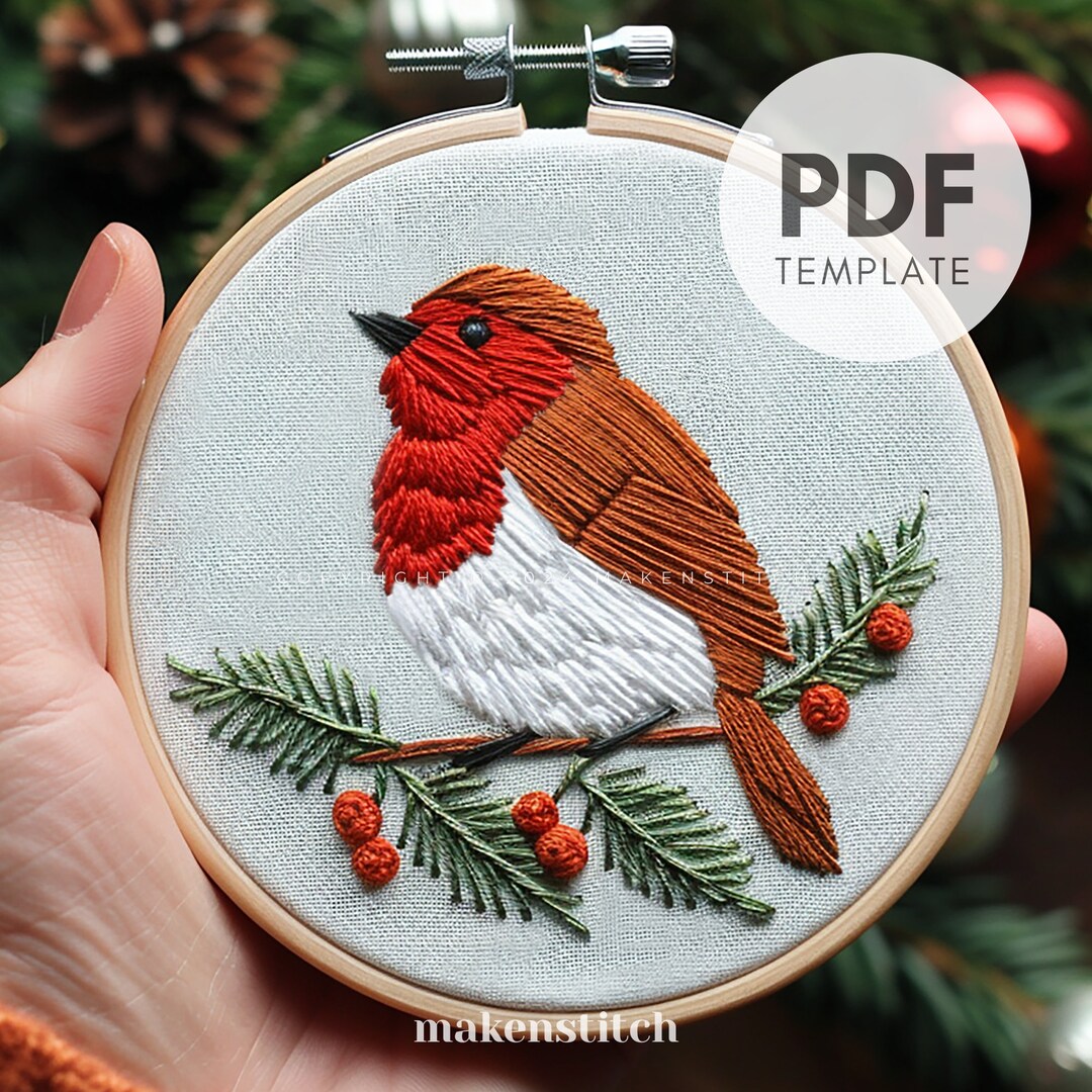 Robin Christmas Hand Embroidery Pattern (PDF) - Etsy