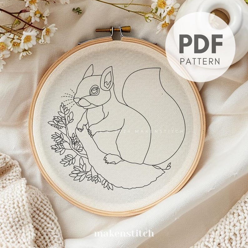 Red Squirrel Embroidery Pattern: Autumn Woodland Design (PDF) - Etsy