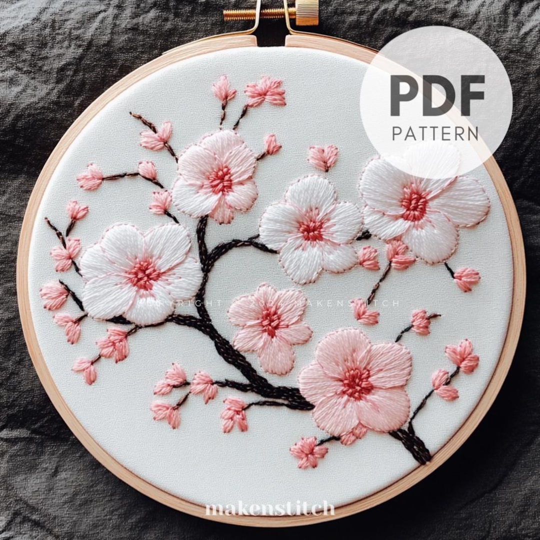 Cherry Blossom Hand Embroidery Pattern: Spring Floral Design (PDF ...