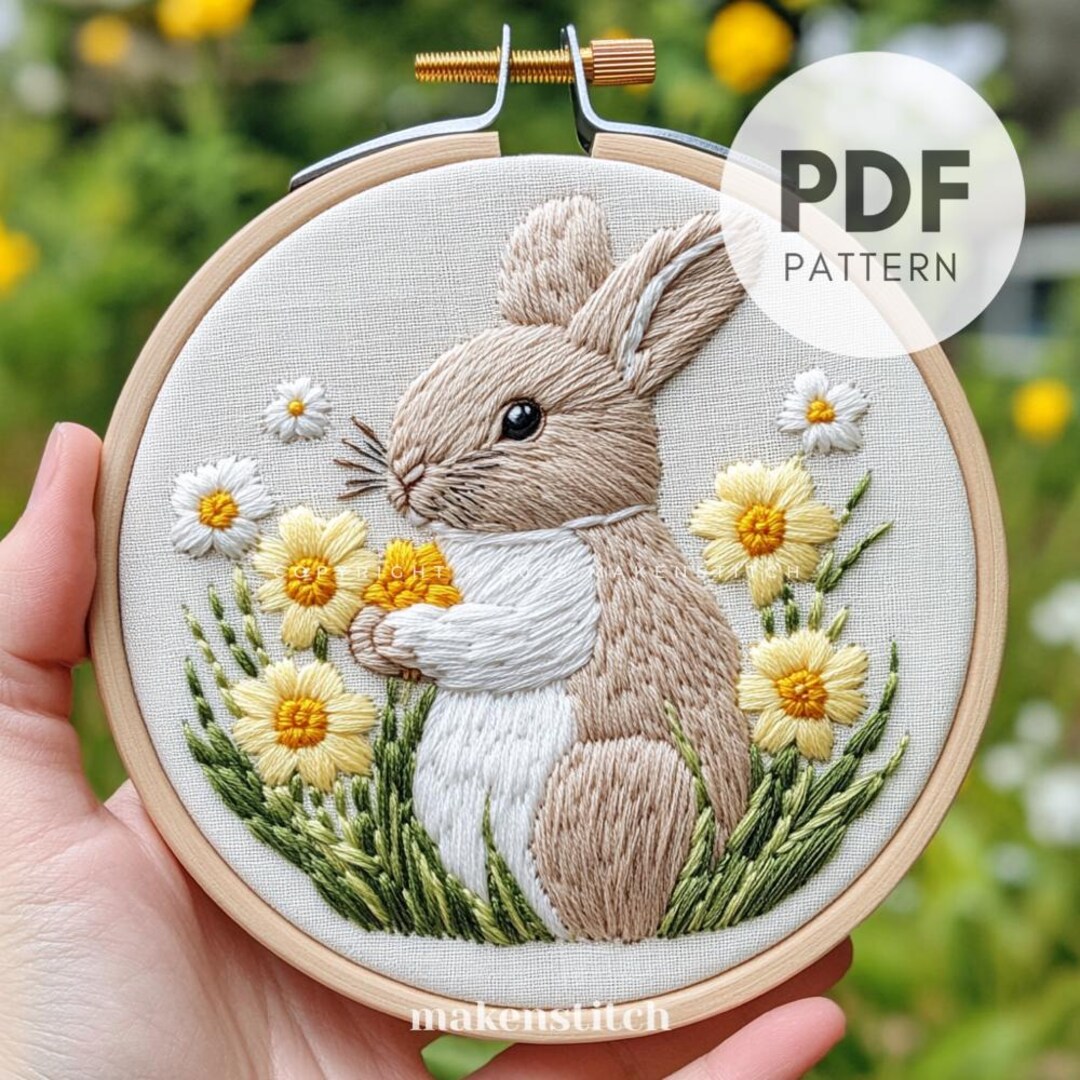 Easter Bunny Hand Embroidery Pattern: Spring Floral Design (digital ...