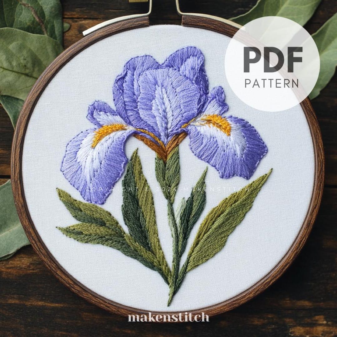 Iris Hand Embroidery Pattern: Floral Design (PDF Pattern) - Etsy