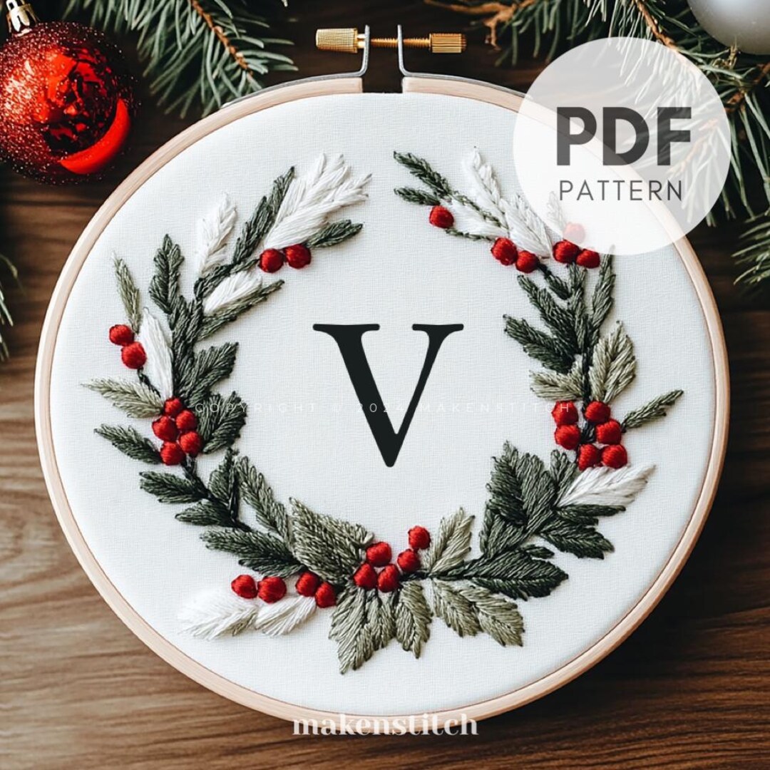 Letter V Christmas Embroidery Pattern, Christmas Ornament, Letter ...