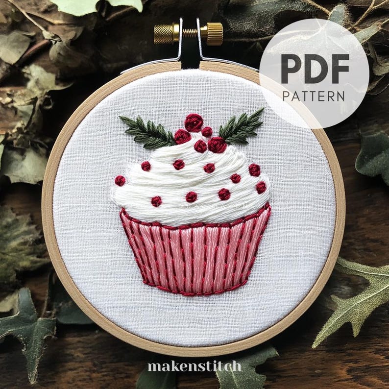 Festive Cupcake Hand Embroidery Pattern: Holiday Decor (PDF Pattern) - Etsy