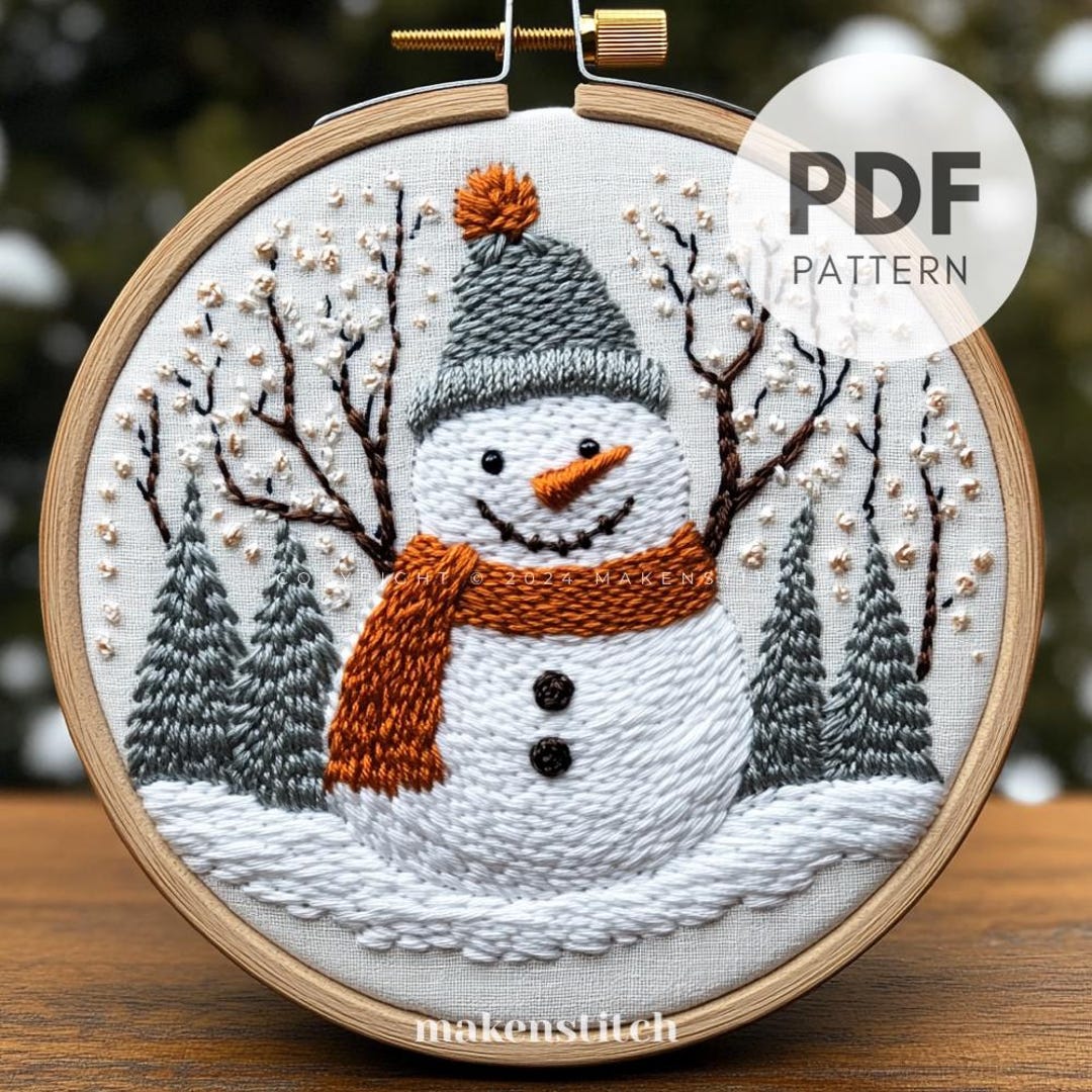 Winter Snowman Embroidery Pattern, Christmas Hand Embroidery Design ...