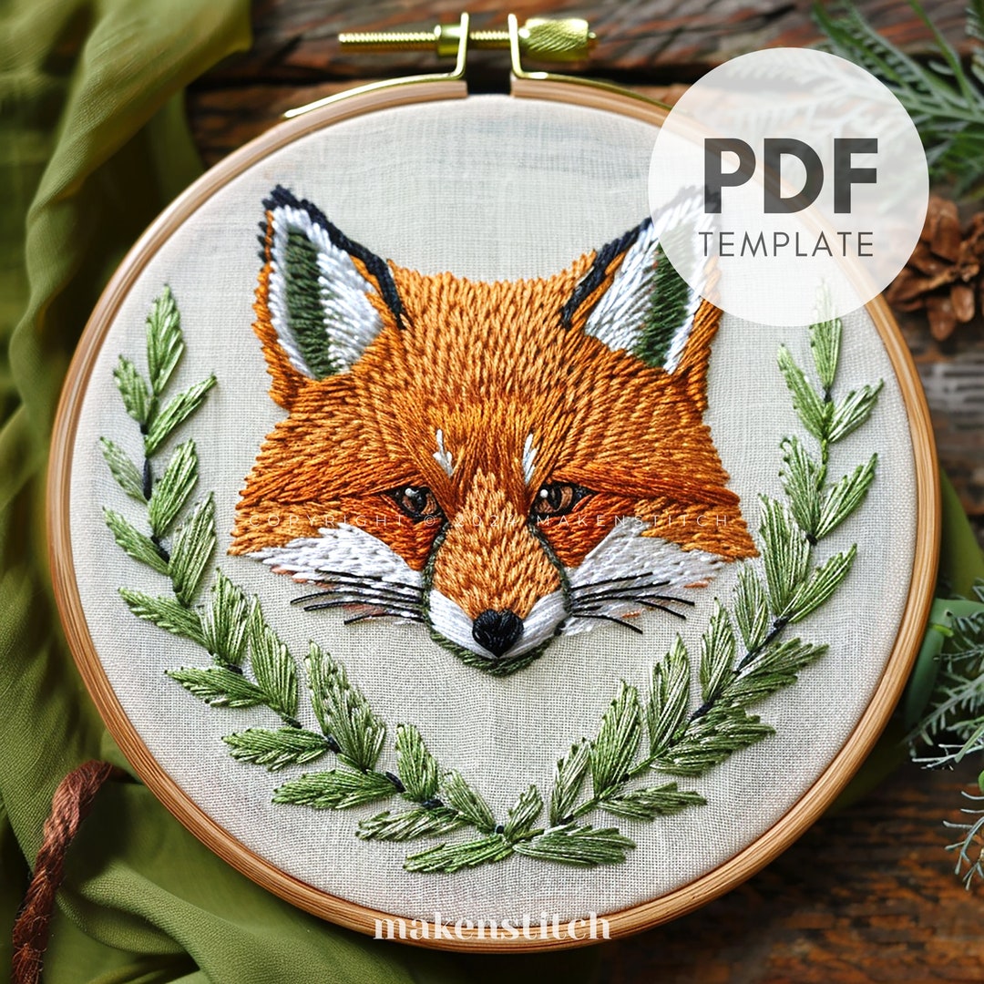 Cute Fox Hand Embroidery Pattern, Fox Pattern, Autumn Hand Embroidery ...