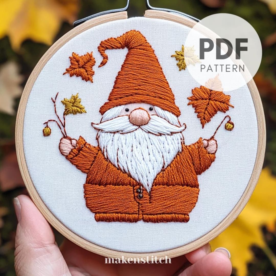 Autumn Gnome Hand Embroidery Pattern: Fall Decor (PDF Pattern) - Etsy
