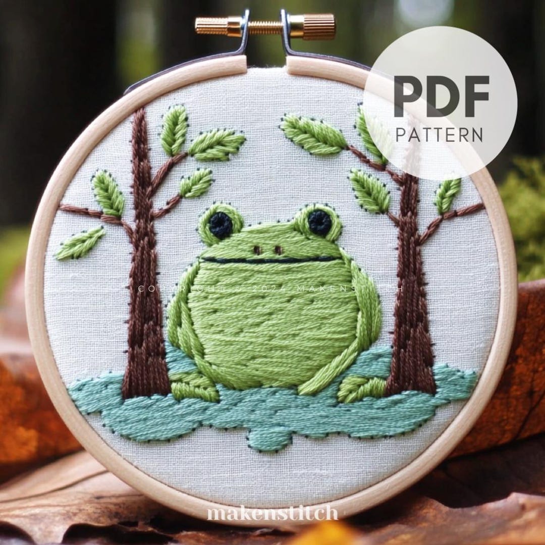 Woodland Frog Embroidery Pattern: Nature Nursery Decor (digital ...