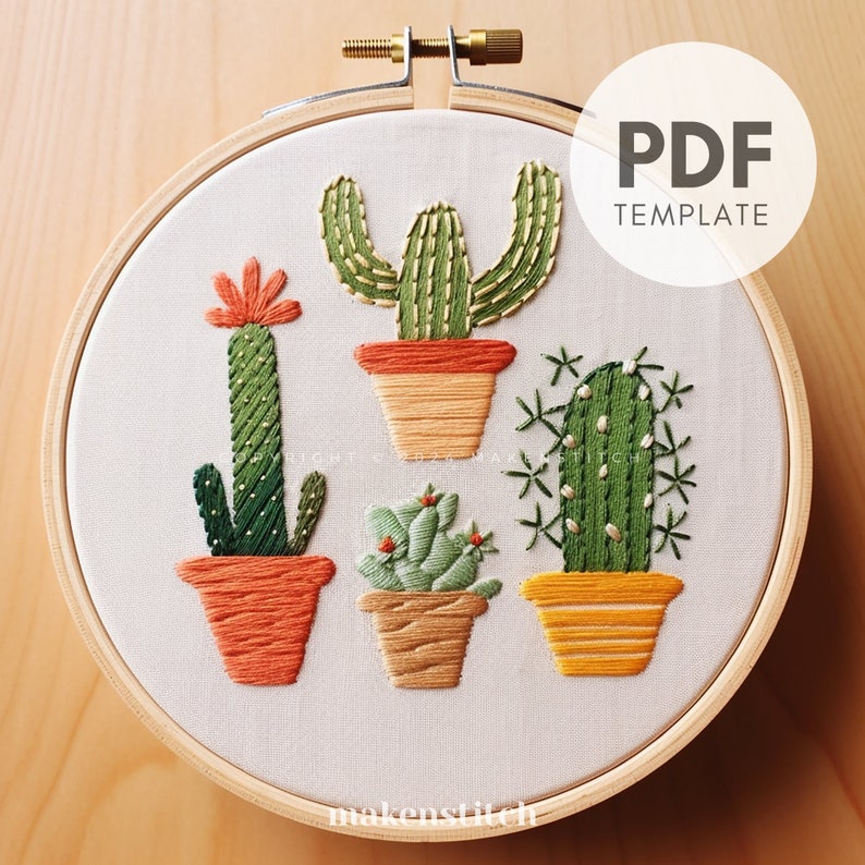 Houseplants & Cactus Hand Embroidery Pattern: Beginner Friendly (PDF ...