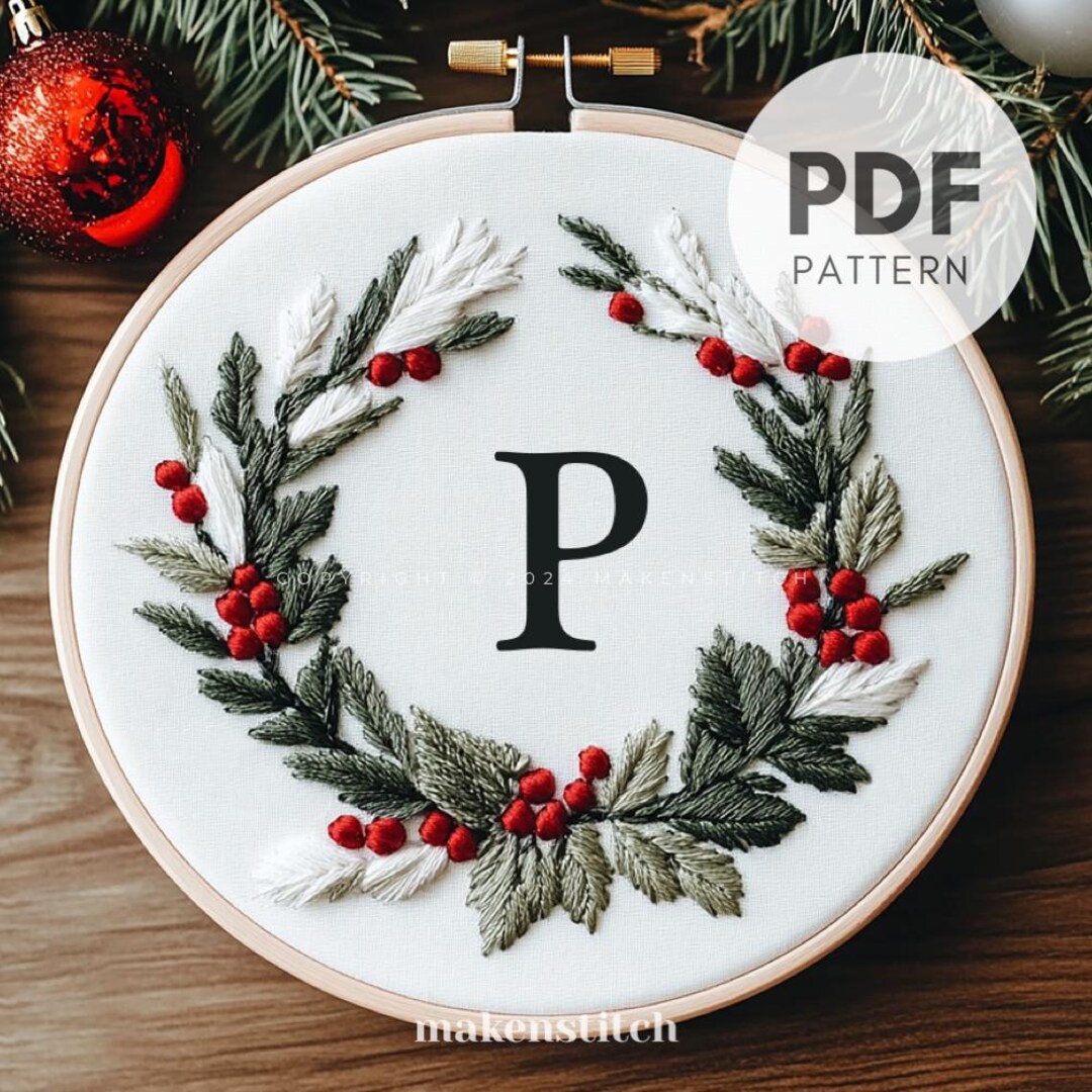 Letter P Christmas Embroidery Pattern, Christmas Ornament, Letter ...