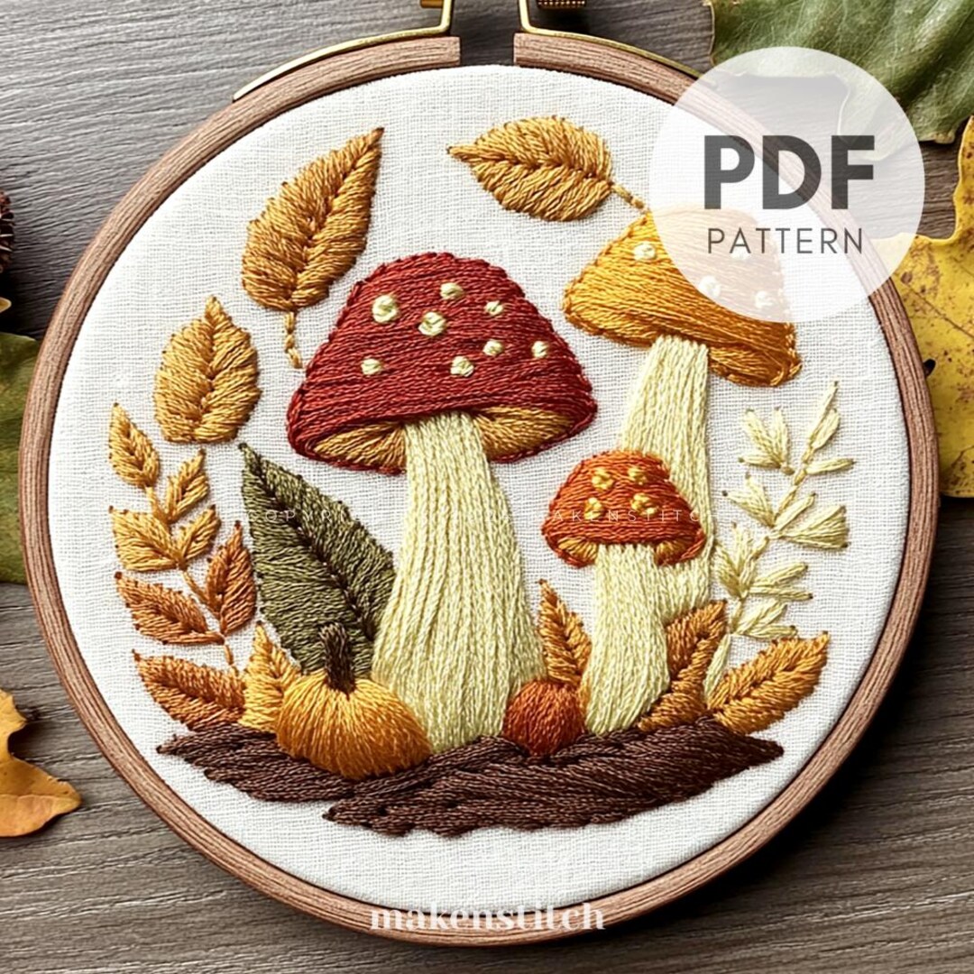 Mushroom Embroidery Pattern: Autumn Fungi Design (PDF Download) - Etsy