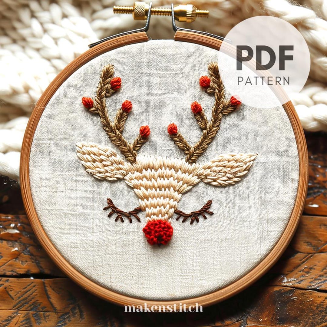 Rudolph Reindeer Embroidery Pattern: Christmas Hand Embroidery (PDF ...